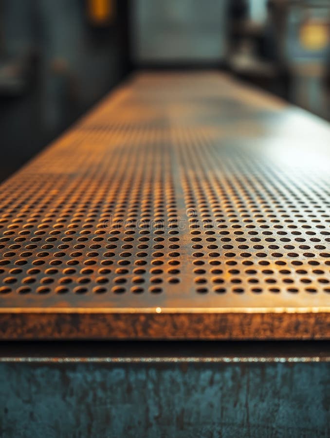 Close-up of a Perforated Metal Sheet in an Industrial Workshop. Stock ...