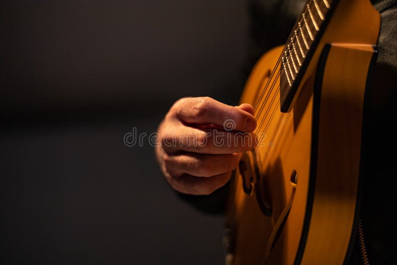 Close Up Performer Plays Classical Mandolin on Stage Stock Image ...