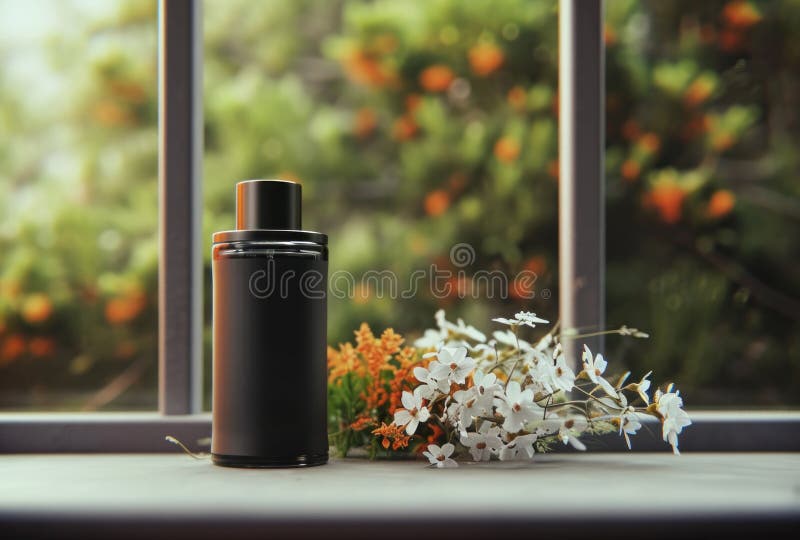 Close Up of a Perfume Bottle with Spring Flowers beside a Window Stock ...