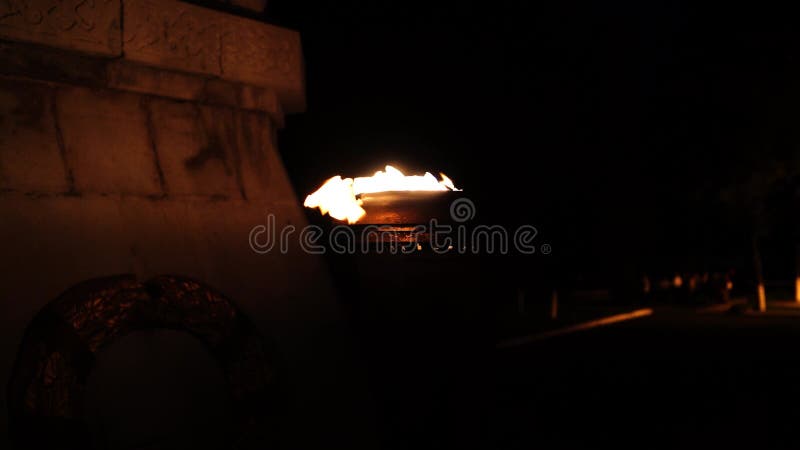 Close Up of Perpetual Fire in Nighttime. Eternal Flame Burning in ...