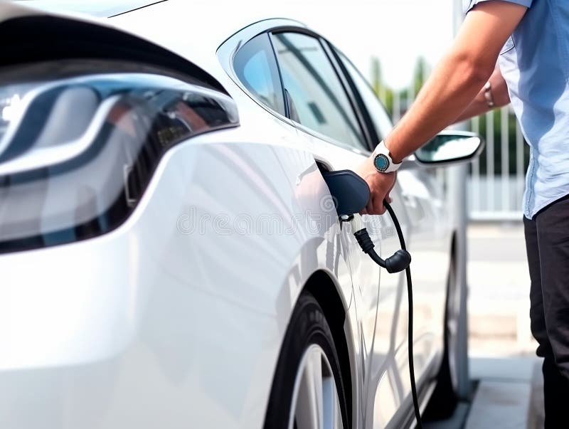 Close-up of Person Charging Electric Car. Generative AI Stock ...