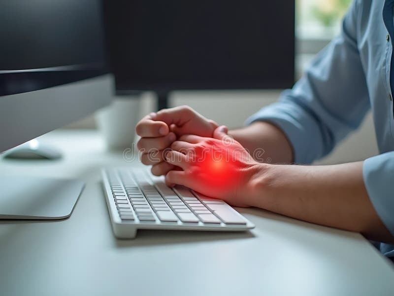 Person with Wrist Pain while Working on Computer Stock Illustration ...