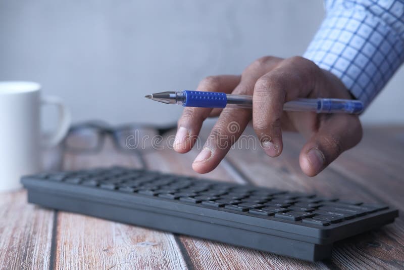Close Up of Person Hand Typing Keyboard. Stock Image - Image of home ...