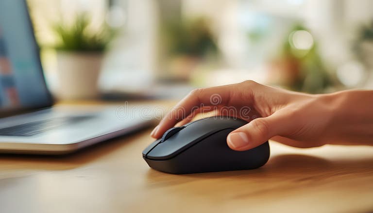 Close-up of Person Hand Using Computer Mouse, Clicks it. Person Works ...