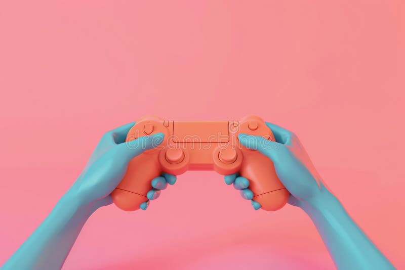 Close Up of a Person Holding a Video Game Controller. 3D Illustration ...