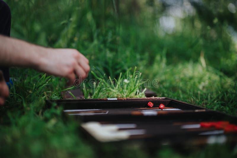 Person Playing Backgammon Outdoors in a Grassy Park Setting Stock Photo ...