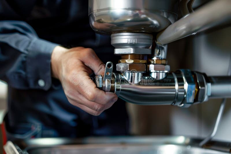 Close Up of a Person, a Plumber, Fixing a Leaky Pipe Under a Sink with ...