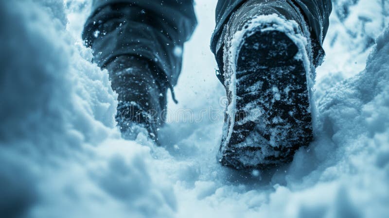 Close-up of a Person S Boots Sinking in Deep Snow Stock Illustration ...