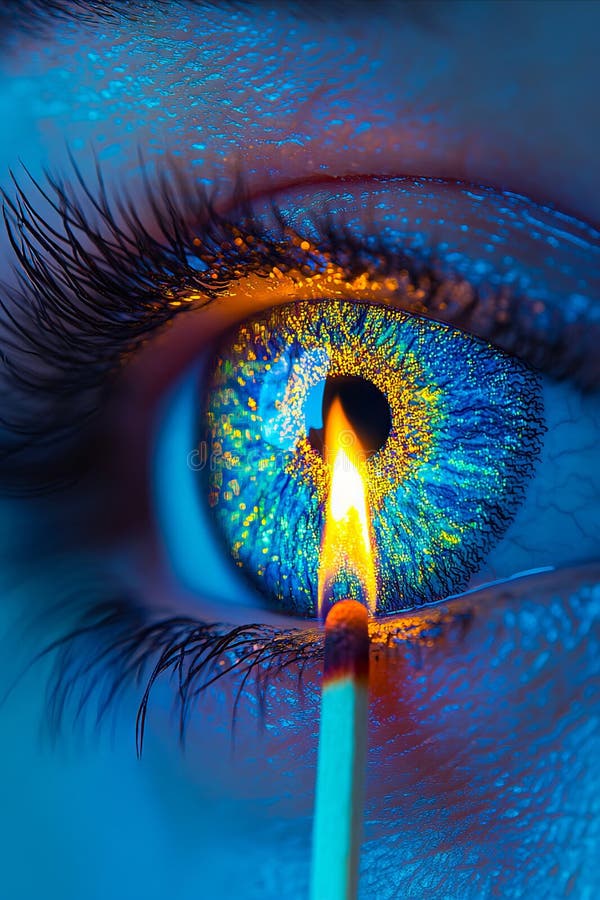 A Close Up of a Person S Eye with a Lit Match in Their Eye Stock Photo ...