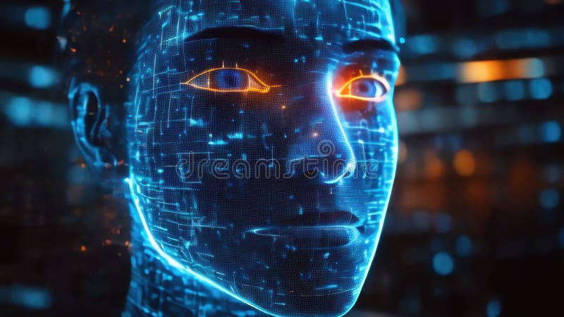 A Close Up of a Person S Face with a Glowing Blue Face Stock Footage ...