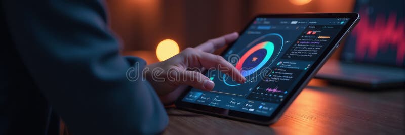 Person Using a Tablet with a Color Spectrum Interface, Technology ...
