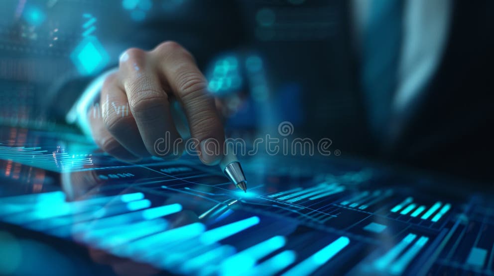 Close-up of a Person S Hand Using a Digital Interface with Glowing Blue ...