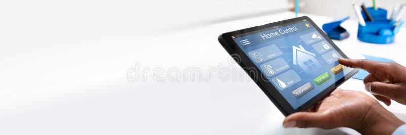 Person Using Home Control System on Tablet Stock Image - Image of ...