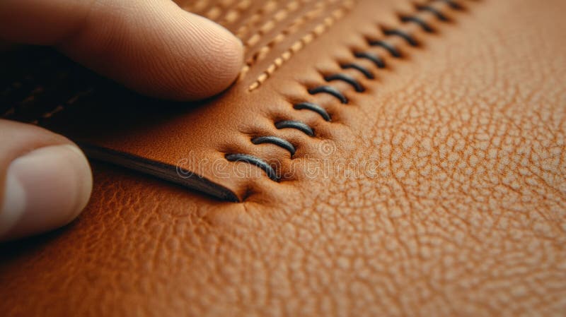 A Close Up of a Person Stitching on the Side of an Object, AI Stock ...