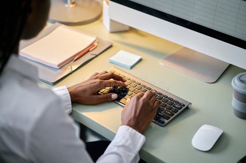 Typing on a Computer Keyboard in an Office Setting Stock Photo - Image ...