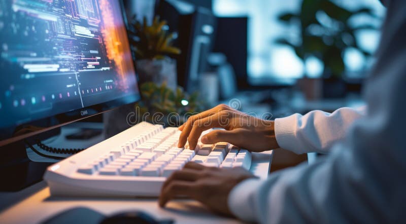 Programmer is Programming on the Computer Keyboard, Person Typing on a Laptop Stock Illustration ...