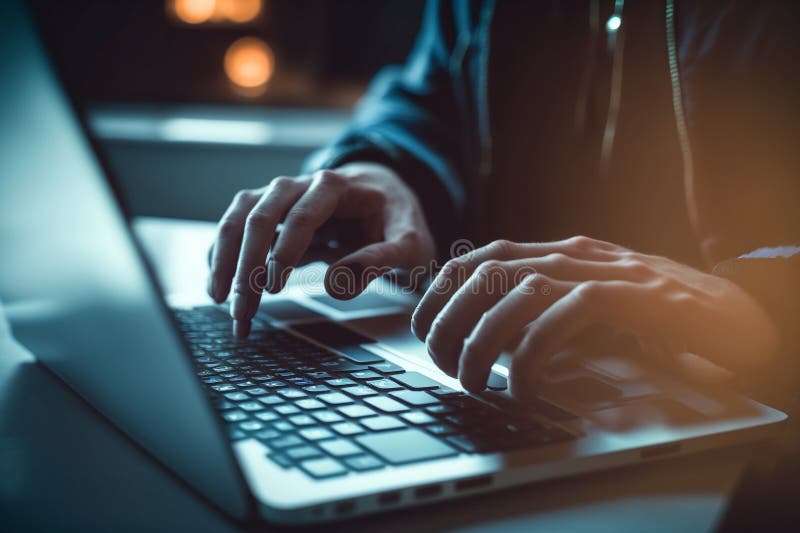 Close-Up of a Person Typing on Laptop while Working. Generative AI ...