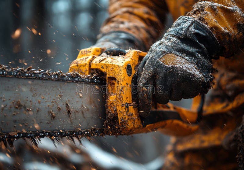 Person with Chainsaw Cutting Wood Stock Image - Image of hard, chain ...