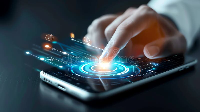 Close-up of a Person Using a Futuristic Touchscreen Interface on a ...