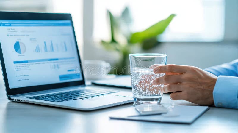 Close-up of a Person Using a Laptop Computer while Holding a Glass of ...