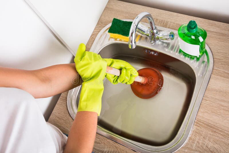 Person Using Plunger in the Sink Stock Image - Image of human, clog ...