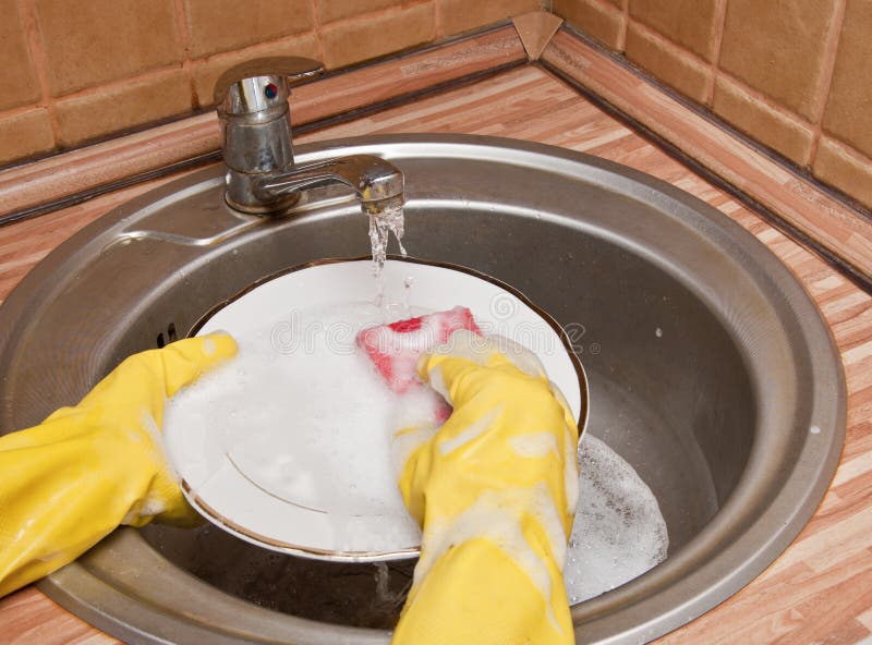 Close Up of a Person Washing a Plate Stock Photo - Image of restaurant ...