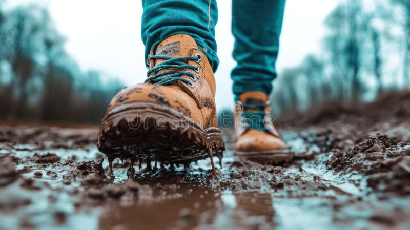 Muddy Boots on a Forest Trail, AI Stock Photo - Image of step ...