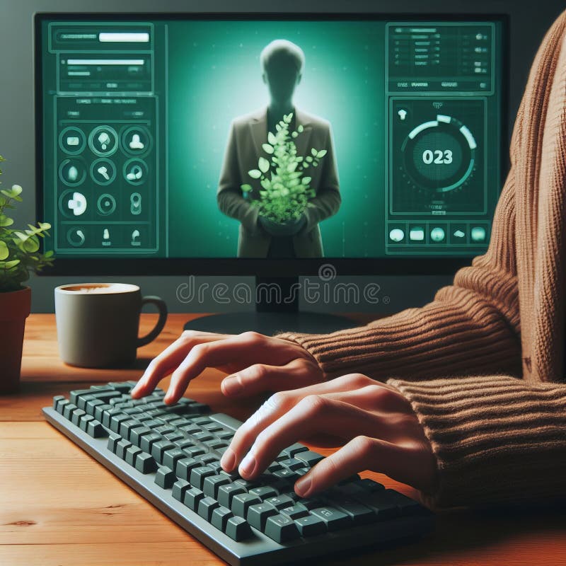Close Up of a Person Wearing a Cardigan Typing Rare Odd Stock Image ...