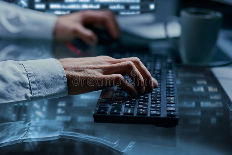 Person Working on a Computer in the Office . Close-up. Stock Photo ...