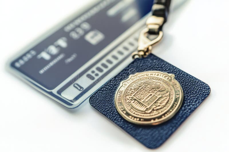 Close Up of a Personal ID Card with a Medallion Attached. the ID ...