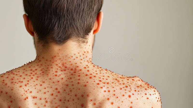 Close Up of a Persons Back Covered in Monkeypox Rash, Red Rash on Back ...