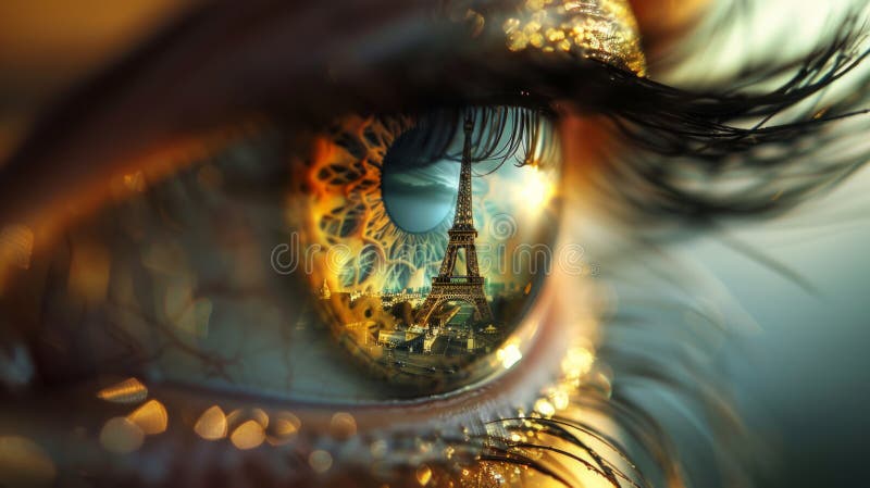 Close Up of a Persons Eye with a Reflection of the Eiffel Tower Stock ...