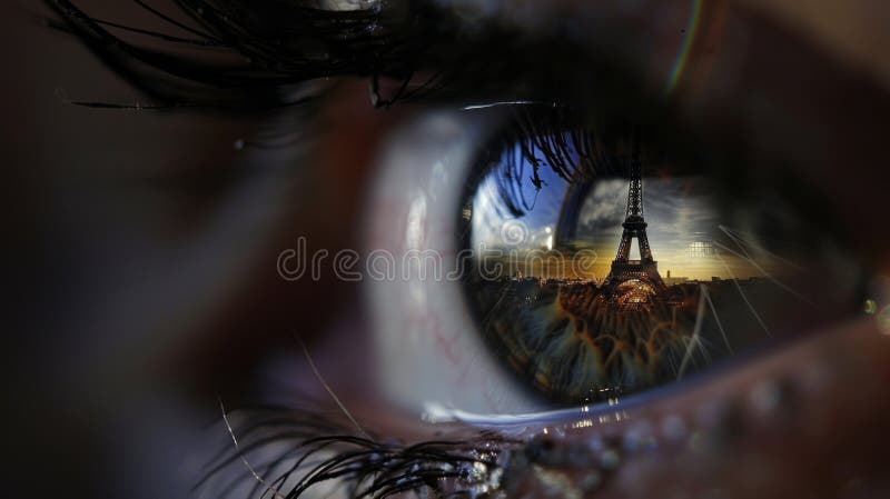 Close Up of a Persons Eye with a Reflection of the Eiffel Tower Stock ...