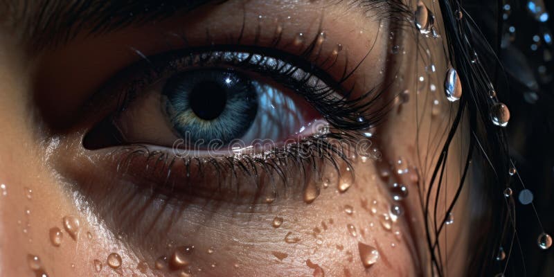 A Close Up of a Persons Eye with Water Droplets Falling Off it Stock ...