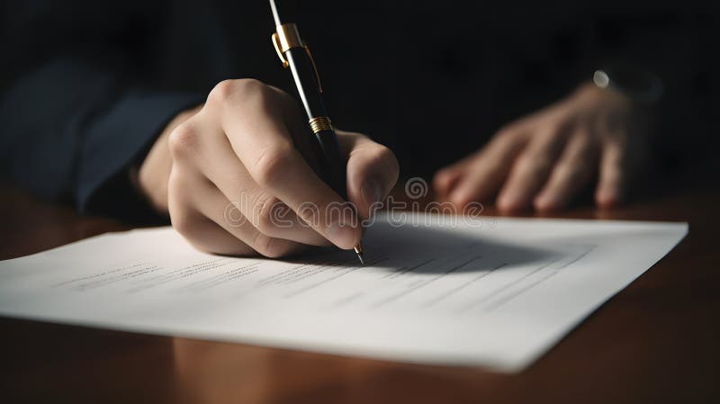 Close-up of a Persons Hand Signing a Contract Two Generative AI Stock ...