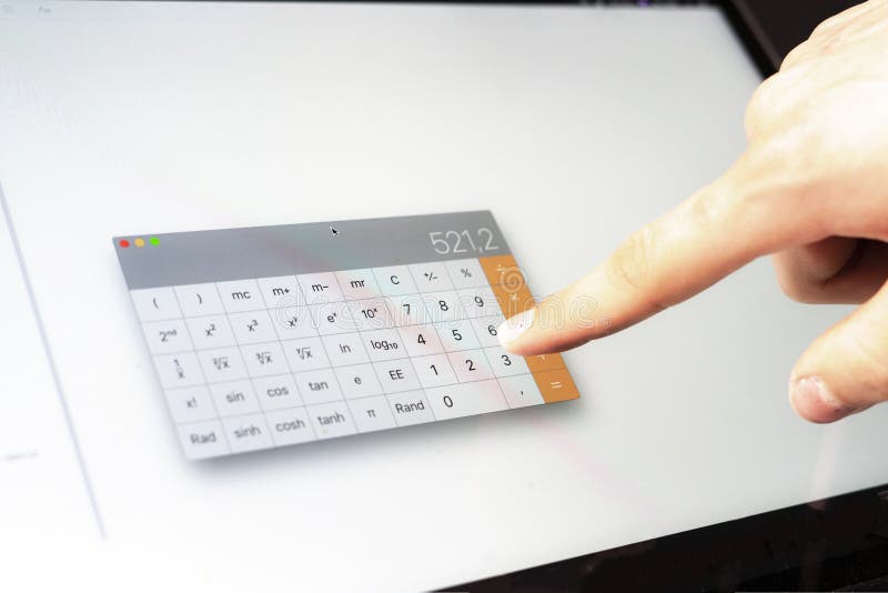 Close Up Persons Hand Use Modern Gadget Calculator D Stock Photo ...