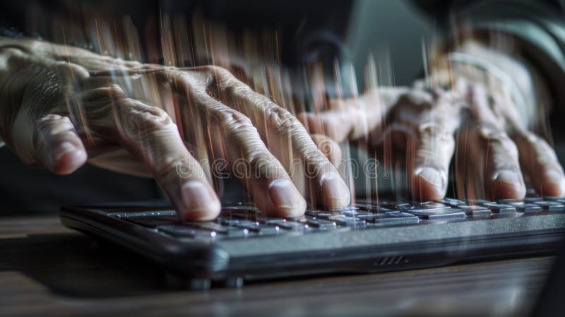 Closeup of a Persons Trembling Hands Struggling To Type on a Keyboard ...