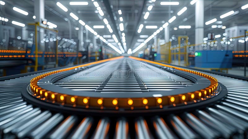 Close-up Perspective of Conveyor Belts and Assembly Stations on the ...