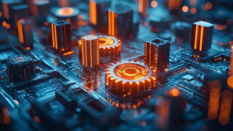 A Close-up Perspective of Intricate Metallic Gears, with a Luminous ...