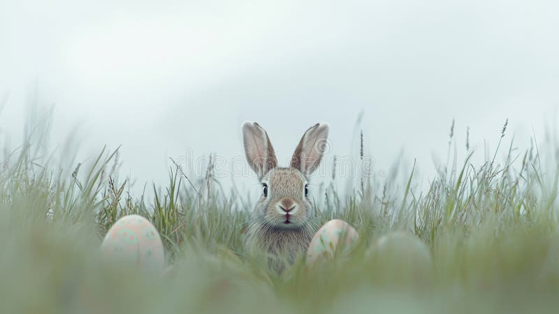 A Close Up Perspective of a Rabbit Peeking through Tall Grass, with ...