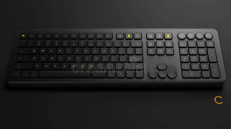 Close Up Perspective View of a Black Keyboard with Illuminated Keys for ...