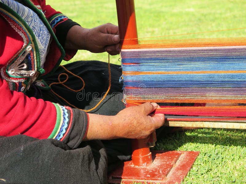 Close Up of Peruvian Lady in Authentic Dress Spinning Yarn by Ha Stock ...