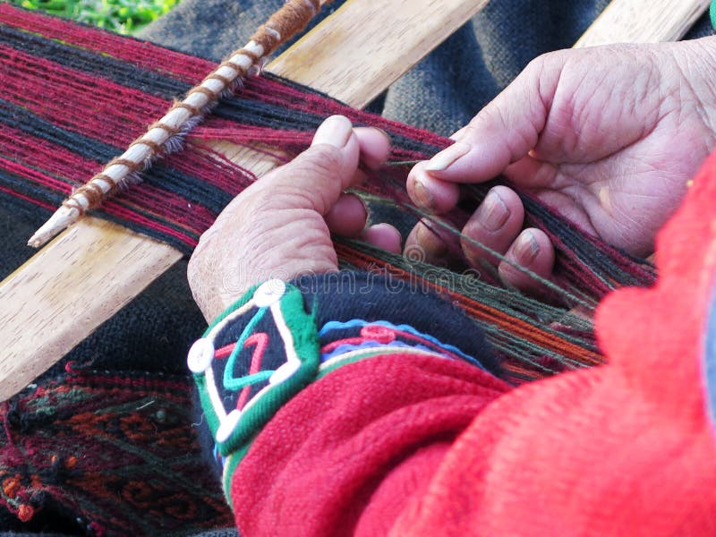 Close Up of Peruvian Lady in Authentic Dress Spinning Yarn by Ha Stock ...