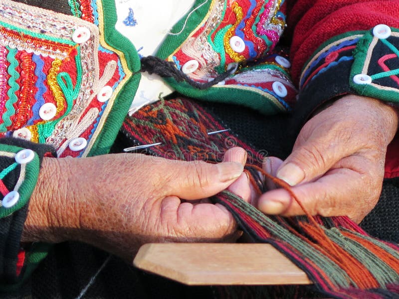 Close Up of Peruvian Lady in Authentic Dress Spinning Yarn by Ha Stock ...