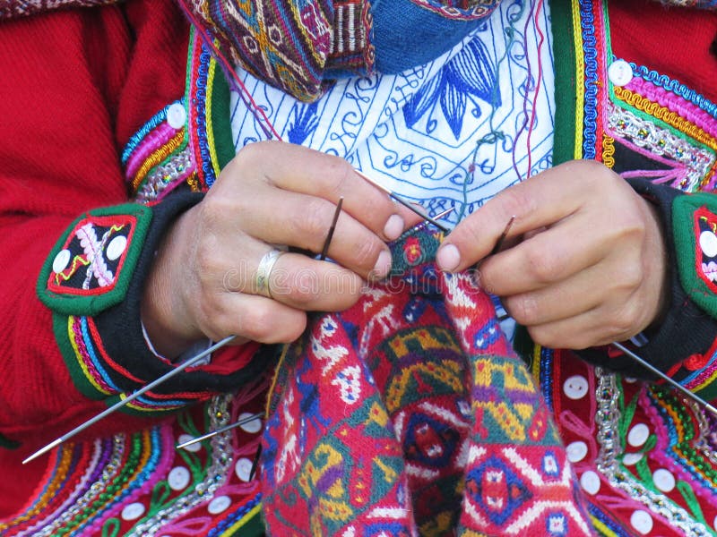 Close Up of Peruvian Lady in Authentic Dress Spinning Yarn by Ha Stock ...