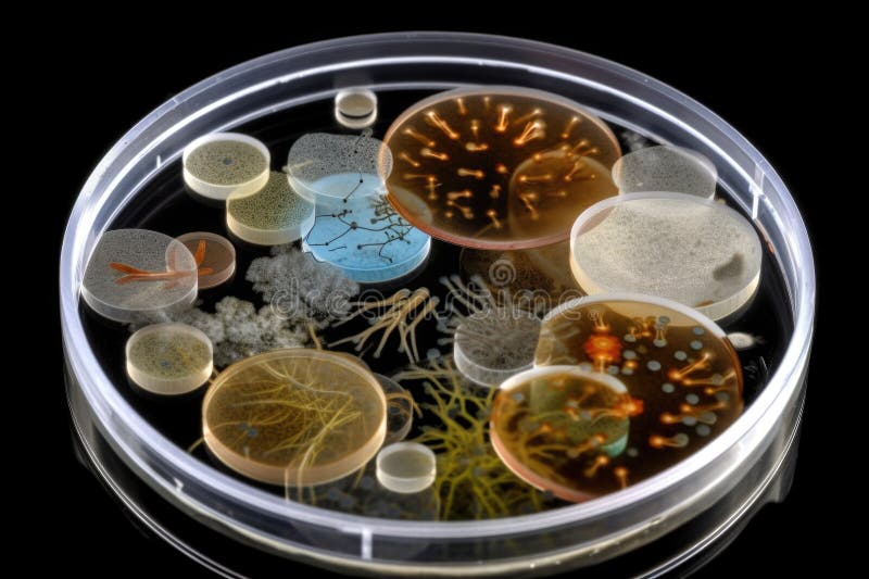 Close-up of Petri Dish, with Microbes Growing in Their Culture Medium ...