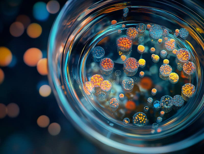Close Up of a Petri Dish Under a Modern Microscope with Glowing Blue ...