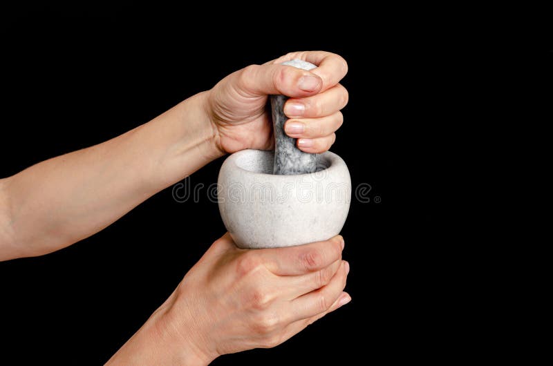 Close Up of a Pharmacist Using Mortar and Pestle in the Pharmacy on ...
