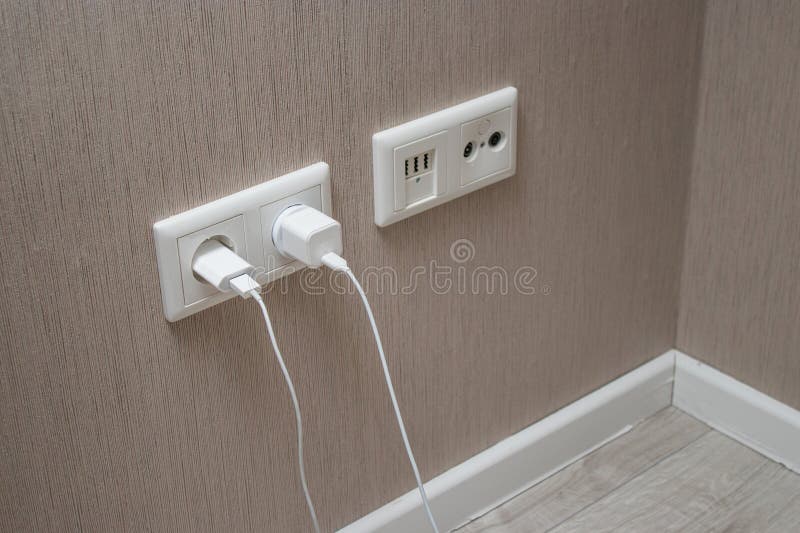 Close Up of Phone Charger Plugged in the Socket Stock Image - Image of ...