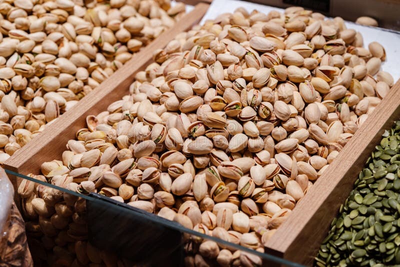 Close-up of Assorted Nuts on Market Counter Stock Photo - Image of ...